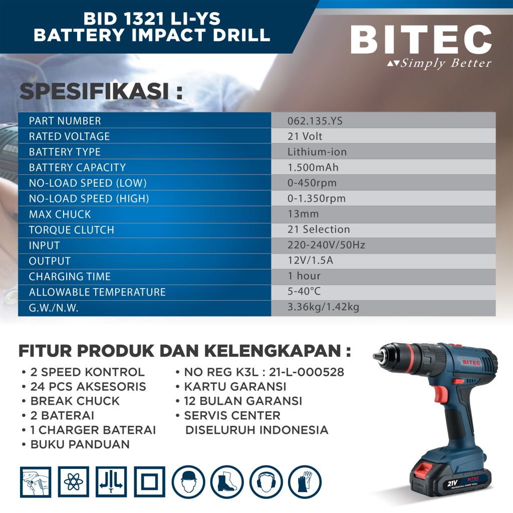BATTERY IMPACT DRILL BID 1321 Li-YS - BITEC